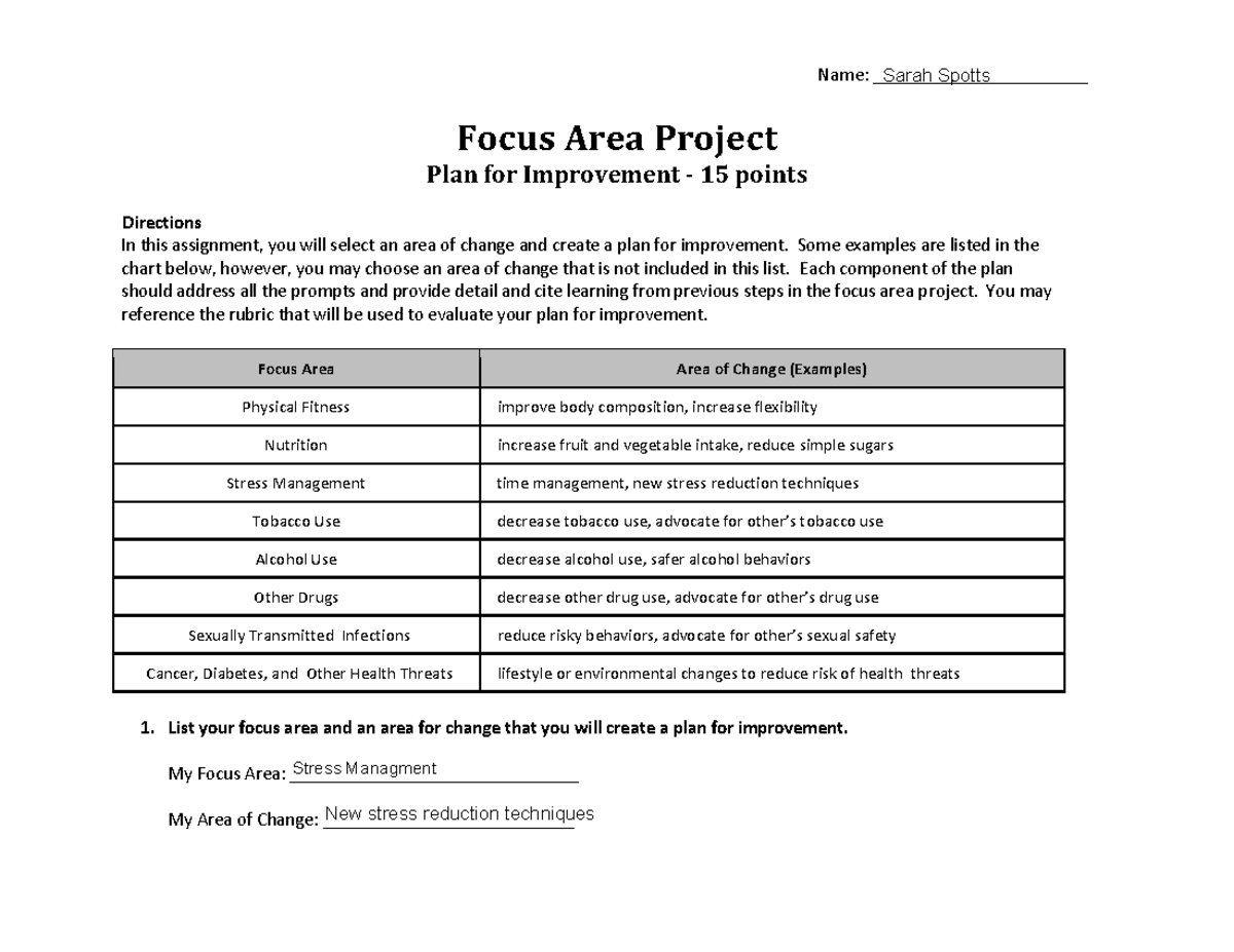 Plan for Improvement-1-1 - Name: _______________________ Focus Area ...