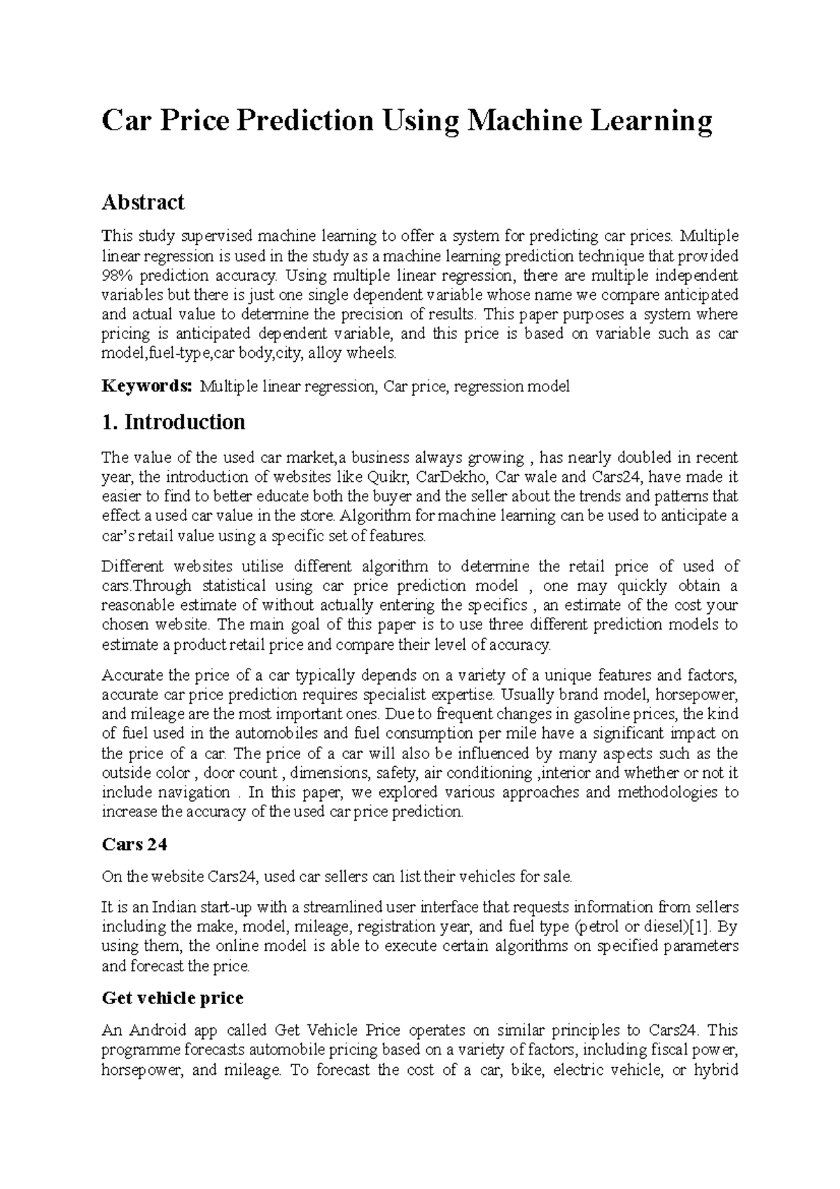 Car Price Prediction research paper - Car Price Prediction Using ...