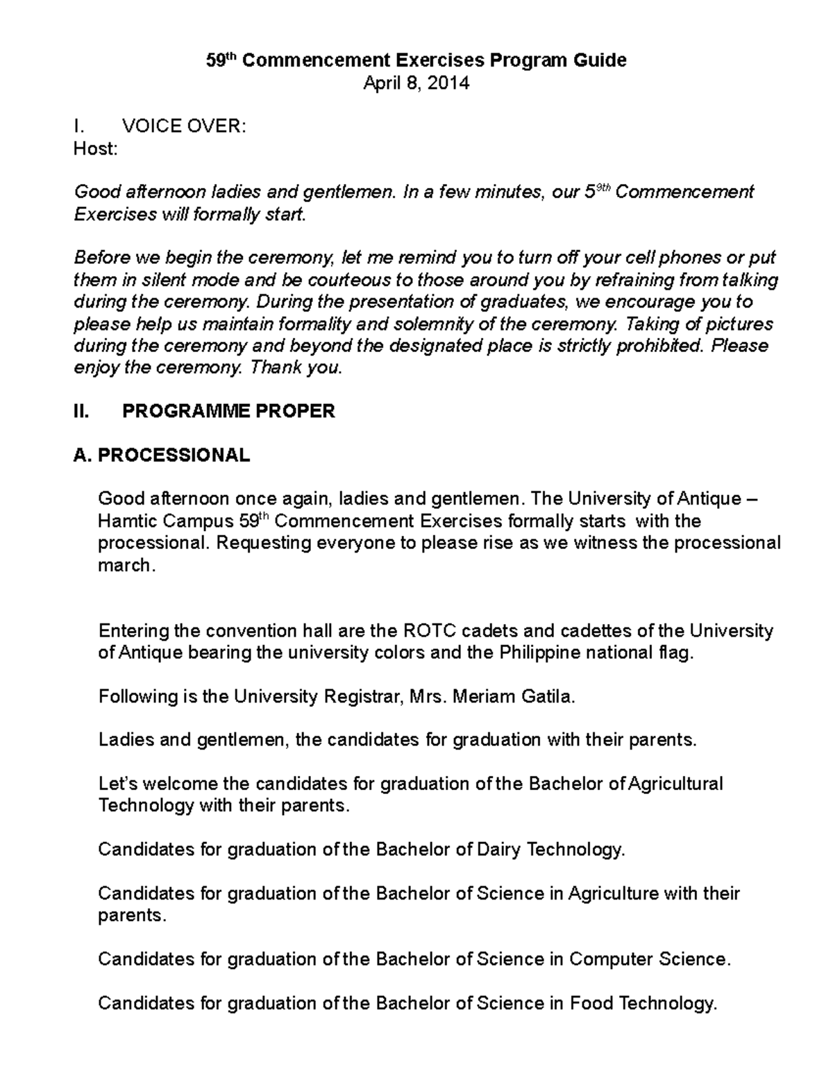 Commencement script 2015 - 59 th Commencement Exercises Program Guide ...