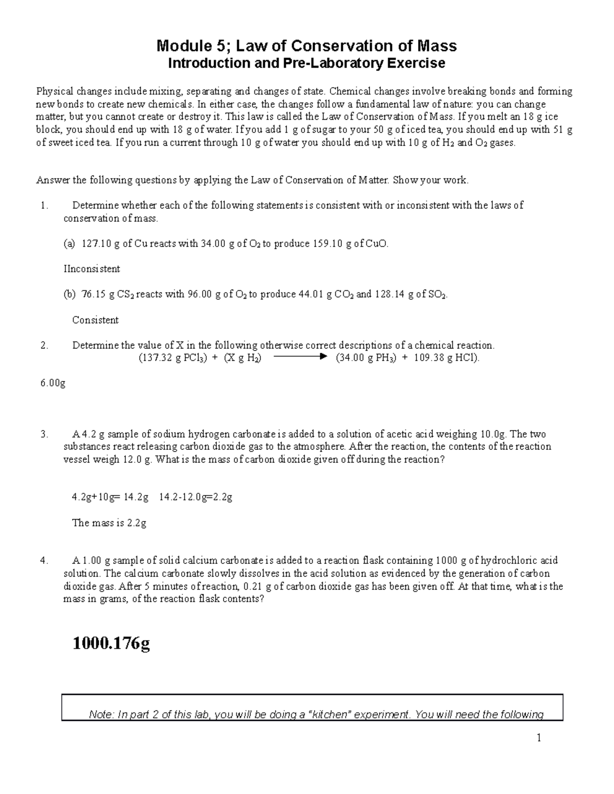 Module 5; Law of Conservation of Mass Done - Module 5; Law of ...