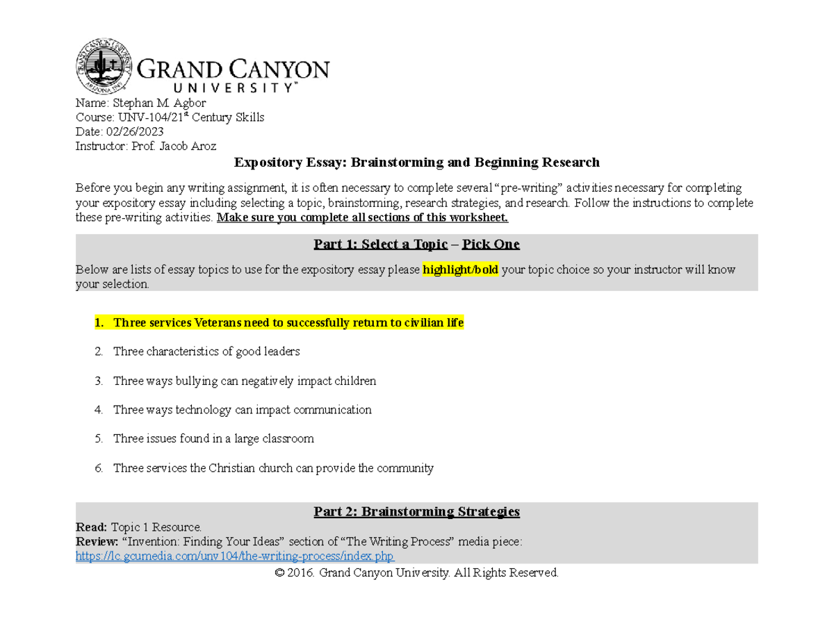 UNV-104-RS-T1-Brainstorming and Beginning Research Worksheet - Name ...