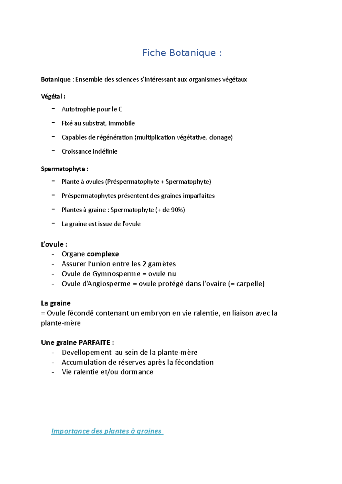 Fiche Botanique - Studocu