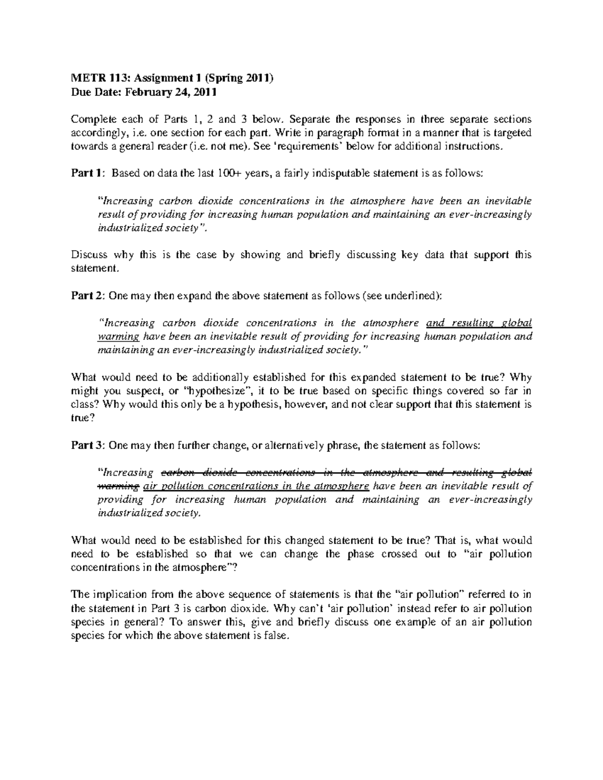 METR113 Assignment 1 - METR 113: Assignment 1 (Spring 2011) Due Date ...