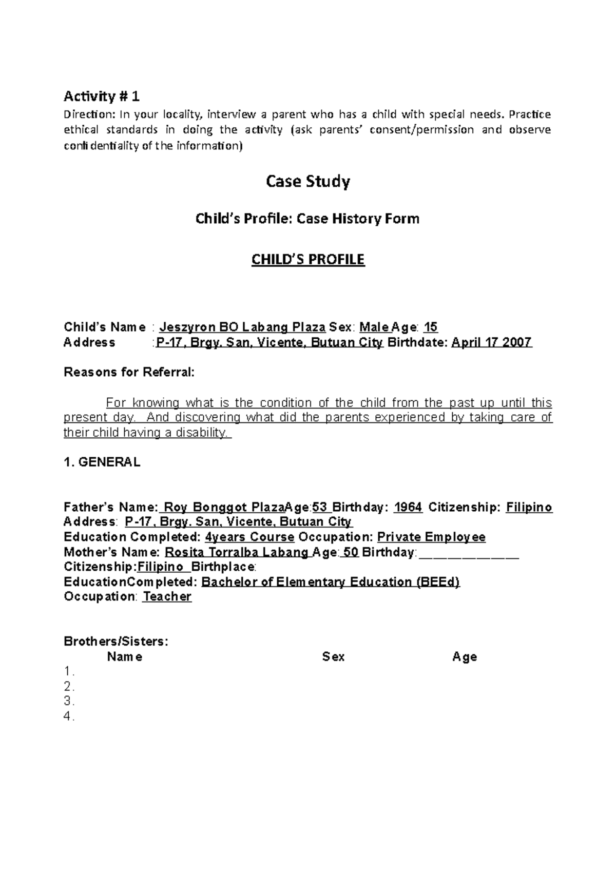 Case-Study - Research - Activity # 1 Direction: In your locality ...