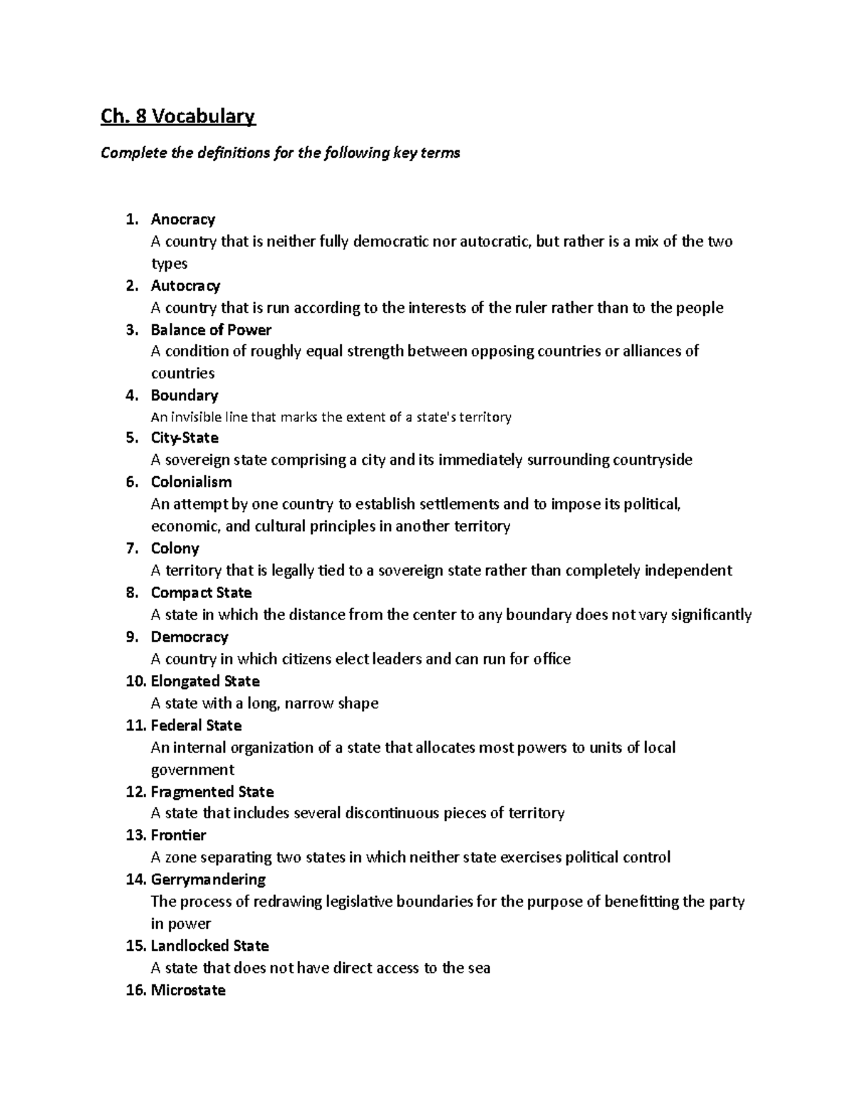 Ch 8 Vocabulary - hjbjbjhvjvhgk - Ch. 8 Vocabulary Complete the ...