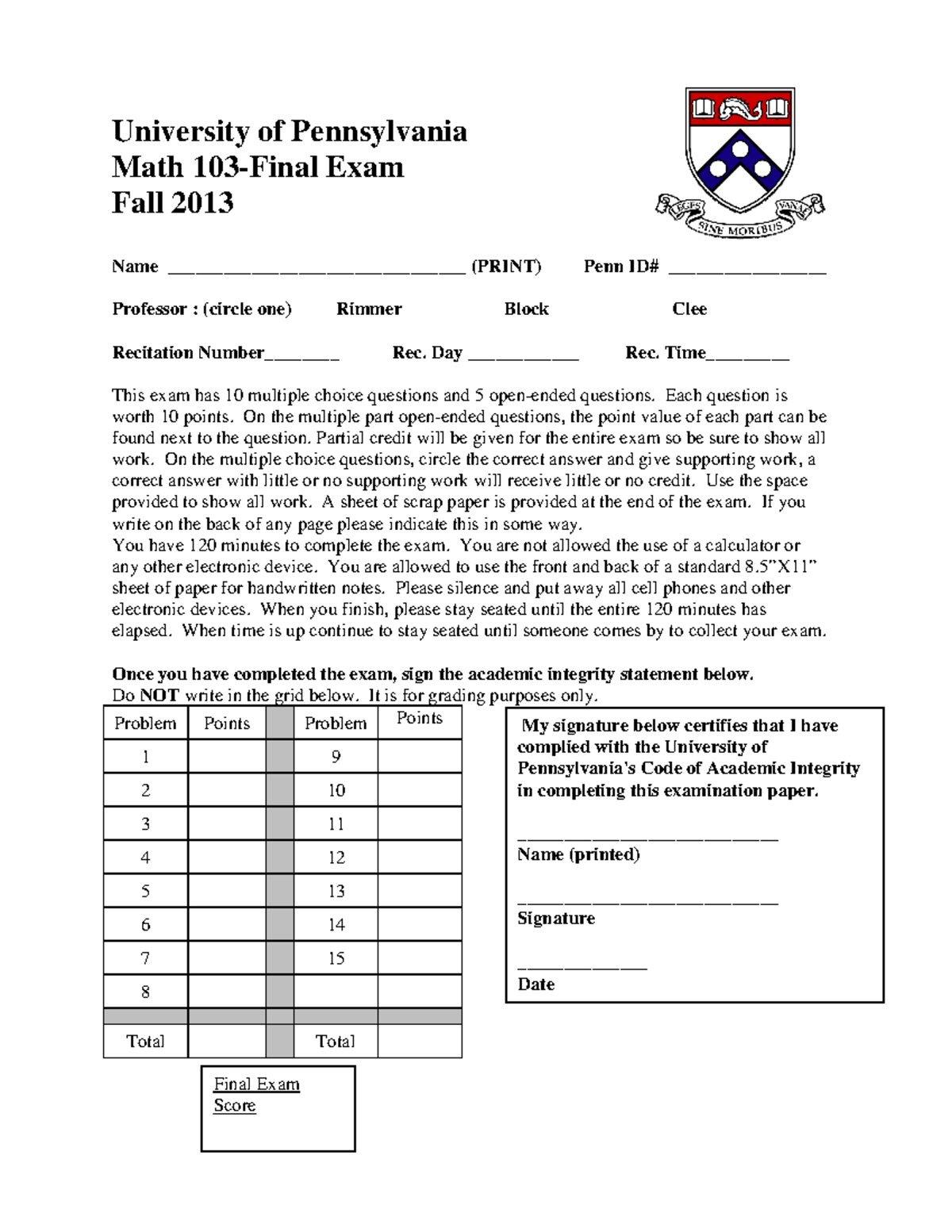 103fall13finalwithansw - University of Pennsylvania Math 103-Final Exam ...