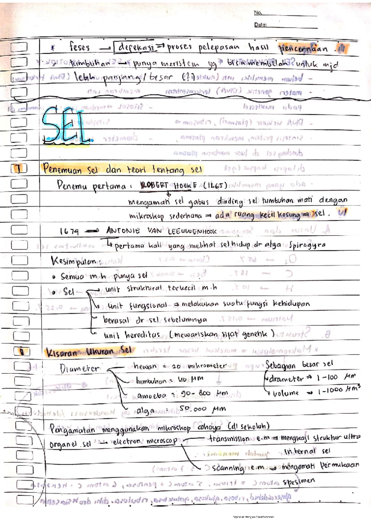 Sel - Penemuan sek, ukuran sel, tipe sel, komponen kimiawi sel ...