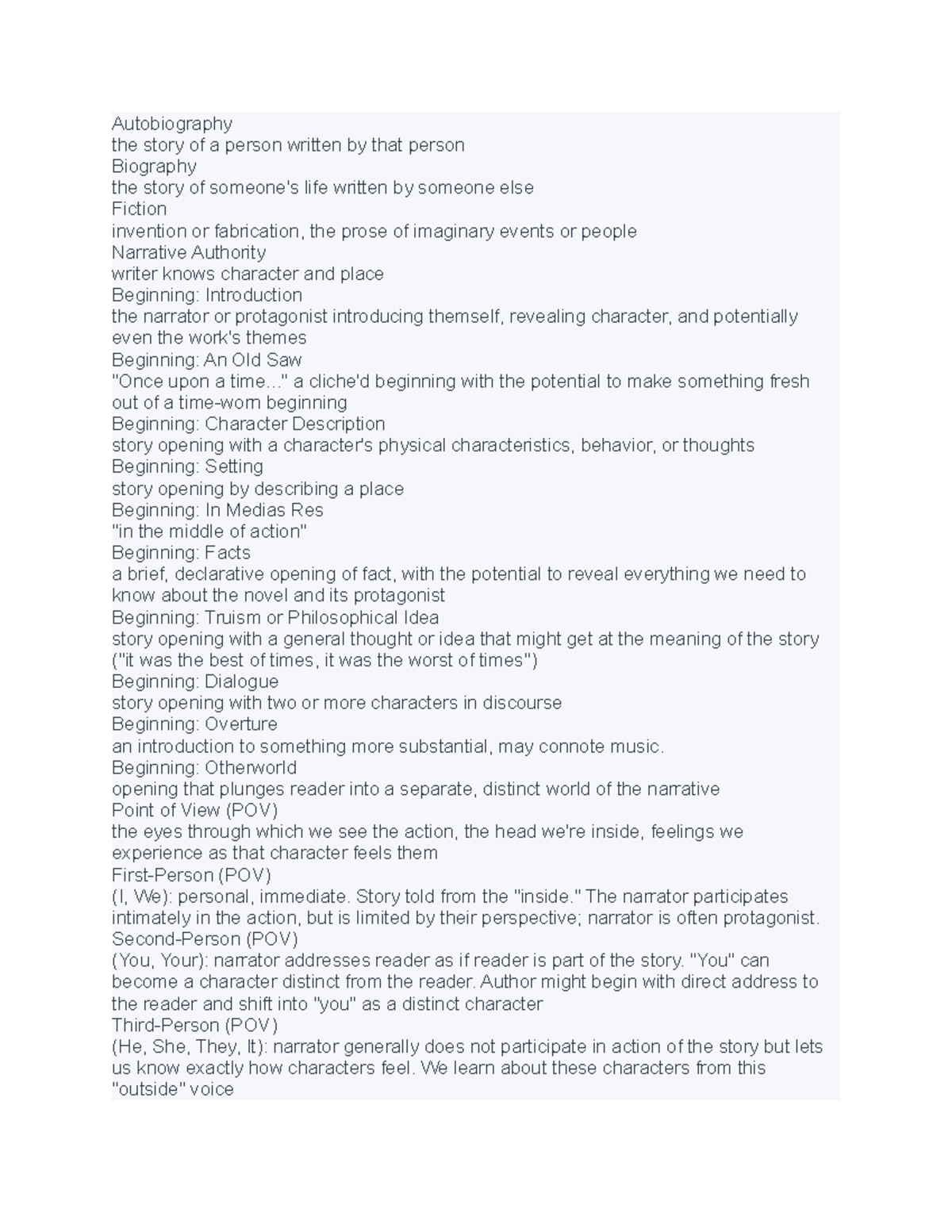 Fiction writing - exam answers, notes, and vocab - Autobiography the ...
