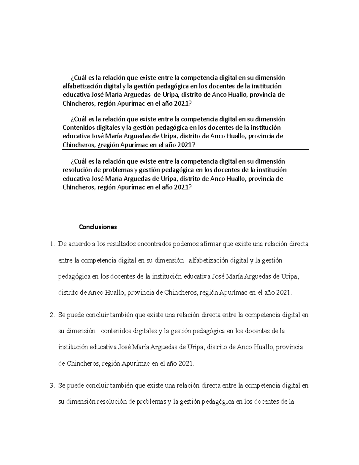 Ejemplo de conclusiones - ¿Cuál es la relación que existe entre la ...