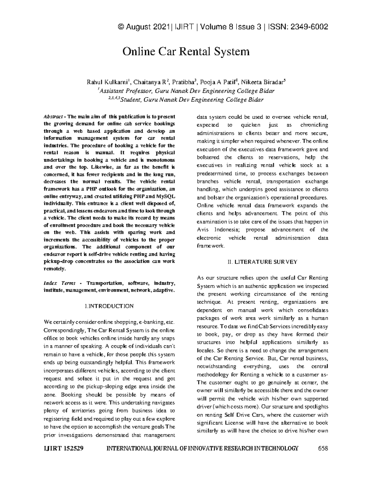 Ijirt 152529 Paper - Car Rental System - © August 2021 | IJIRT | Volume ...