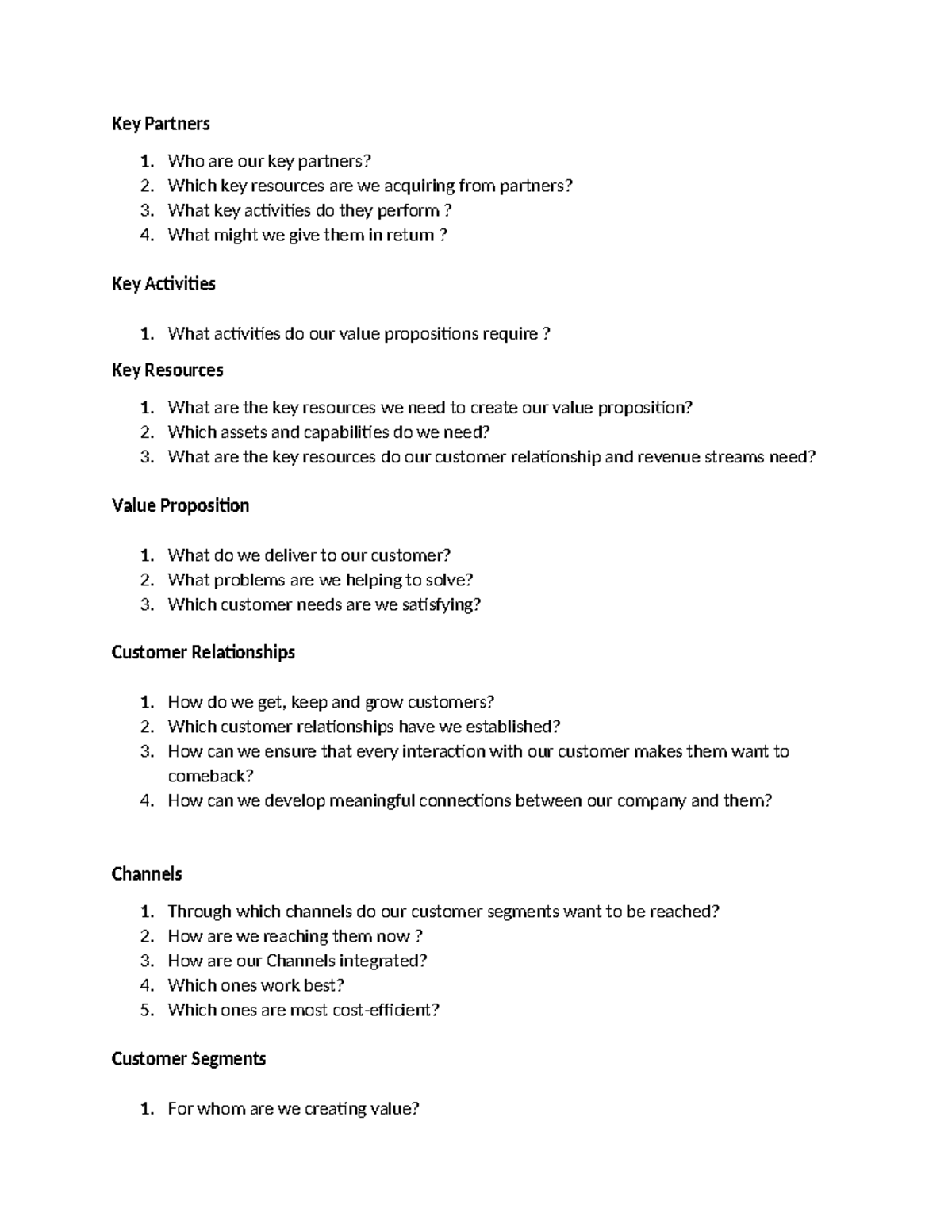 Business Model Canva Guide Questuions - Key Partners 1. Who are our key ...