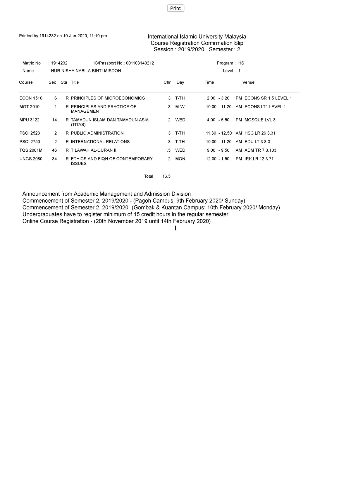 Confirmation Slip - um notes - Print Printed by 1914232 on 10-Jun-2020 ...