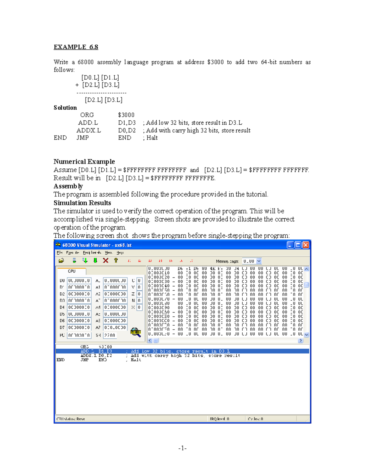 Example 6.8 - Solution - EXAMPLE 6. Write a 68000 assembly language program at address $3000 to ...