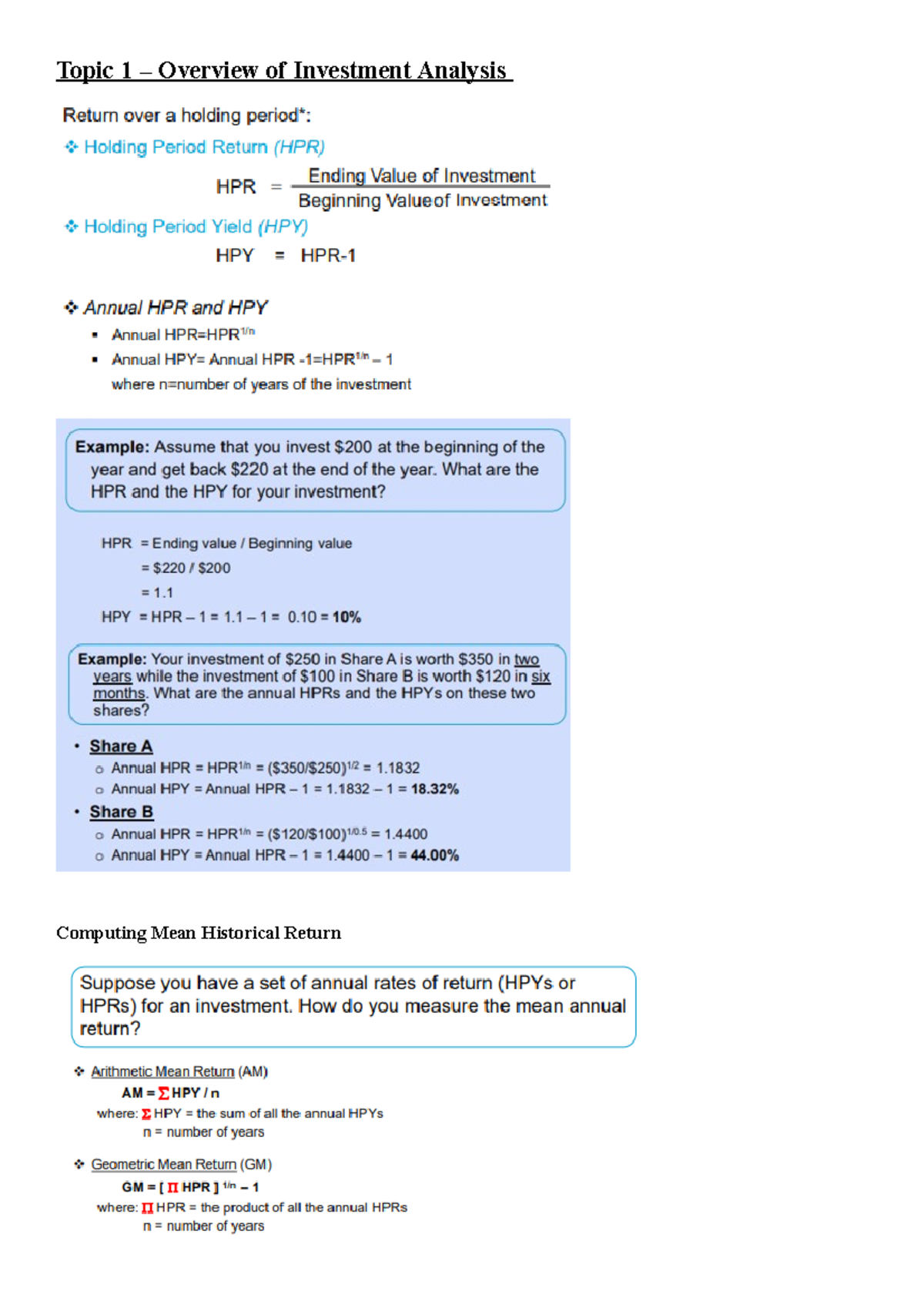 Formual Sheet - Formulas from topics 1 and 2 - Topic 1 – Overview of ...