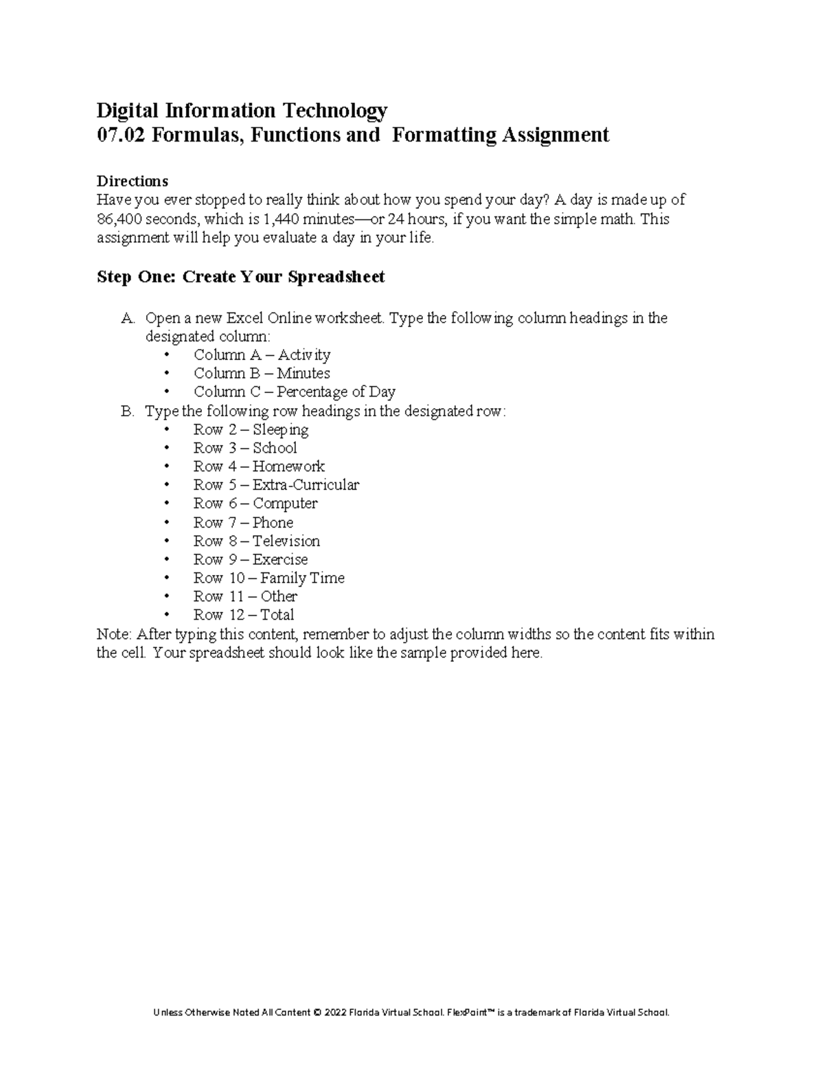 Excel assignment - u7iy8h - Digital Information Technology 07 Formulas ...