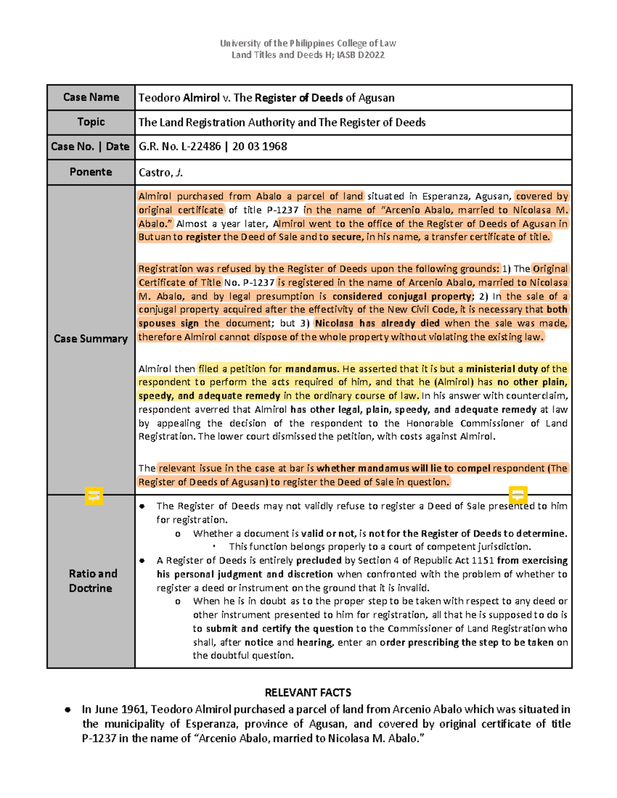 6 Almirol v. Register of Deeds - University of the Philippines College ...