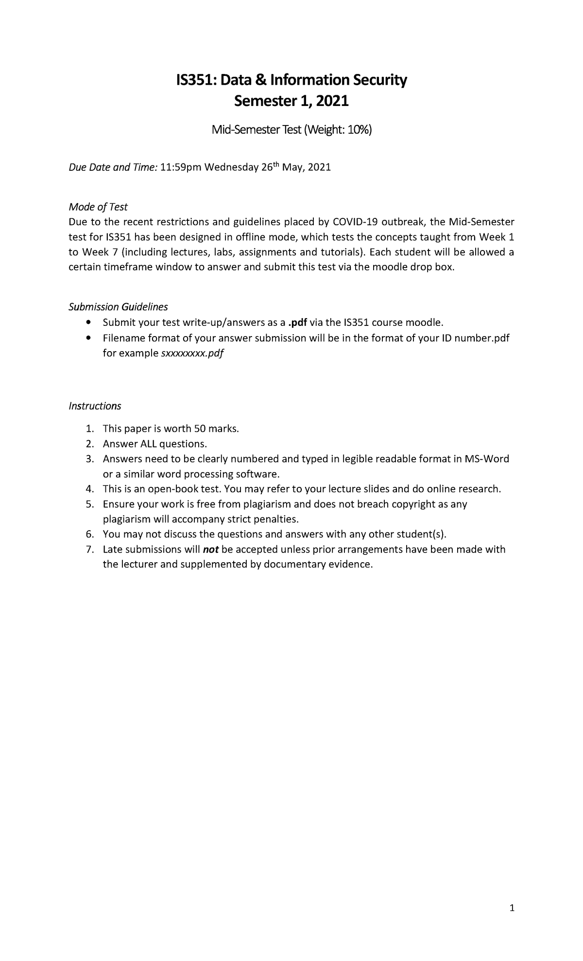 IS351 Mid-Semester Test asdf asdf asdf asdf - 1 IS351: Data ...