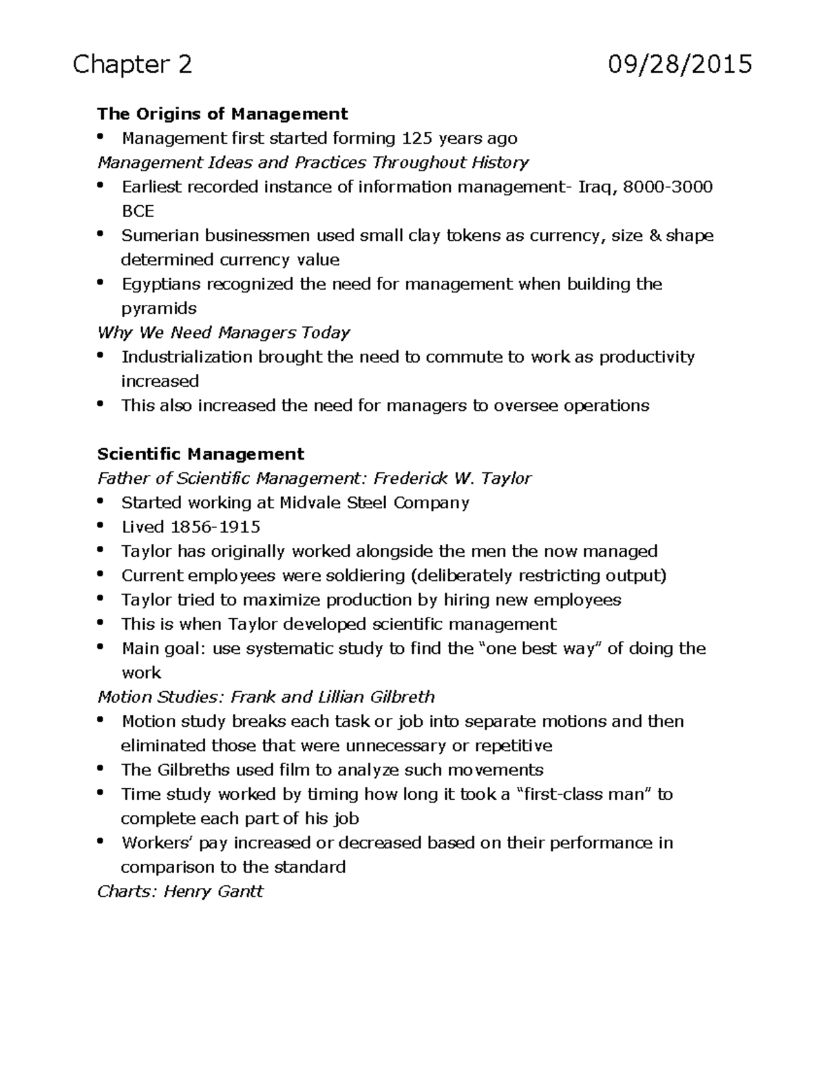 Chapter 2 - management - Chapter 2 The Origins of Management Management ...