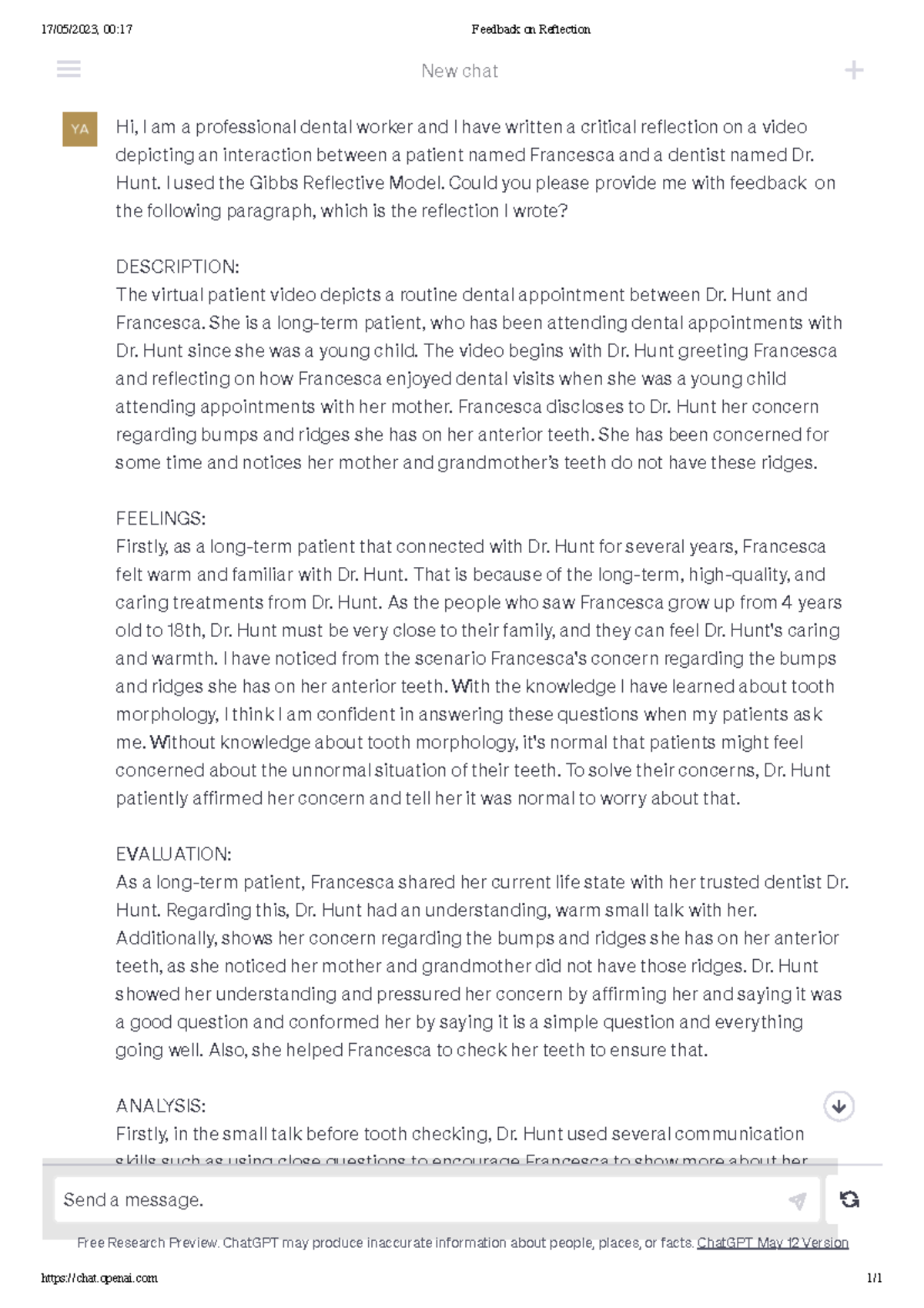 Reflection AI - Hi, I am a professional dental worker and I have ...