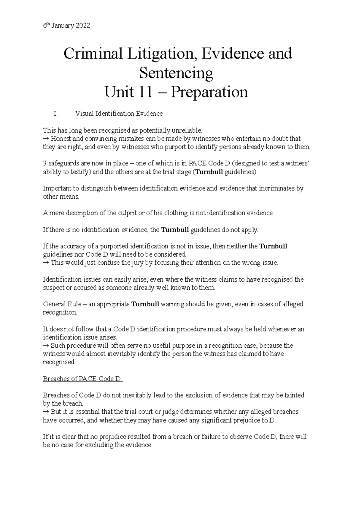 Criminal Litigation, Evidence and Sentencing - Unit 11 - Preparation ...