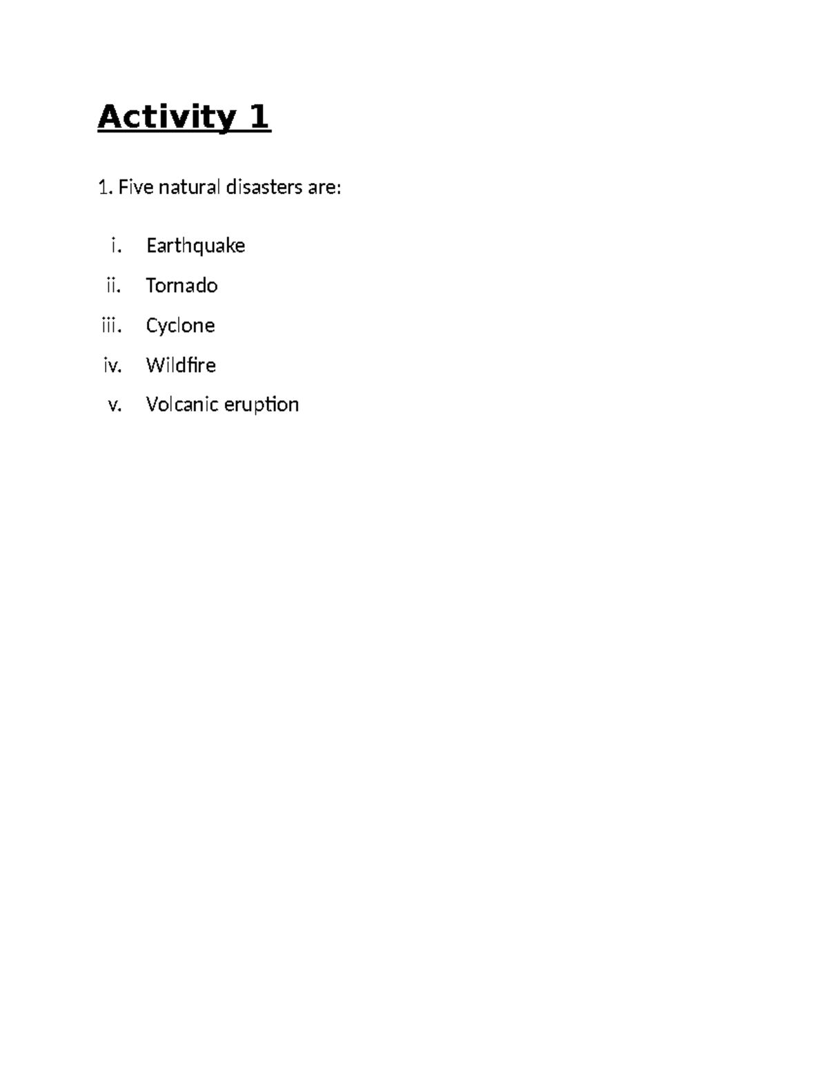 Doreen natural disasters cala 2024 - Activity 1 Five natural disasters ...