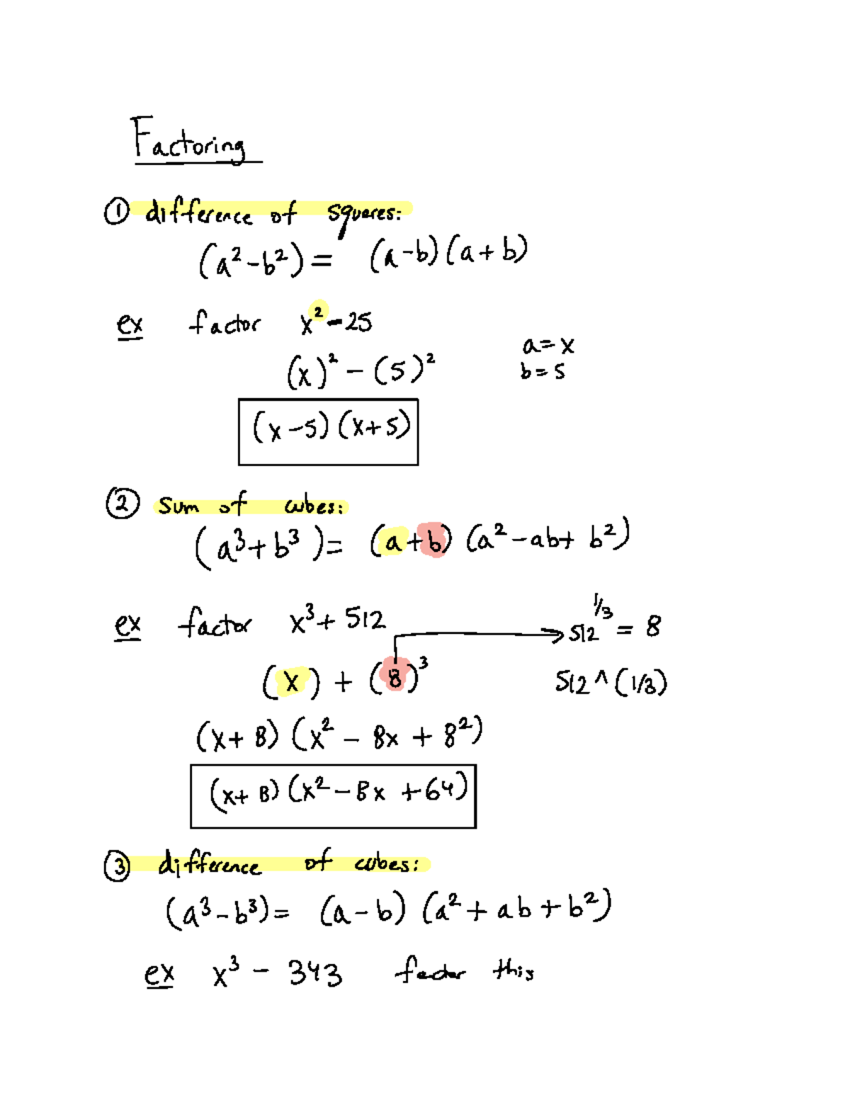 Math206- Notes Polynomials and Radicals - ####### Factoring difference ...