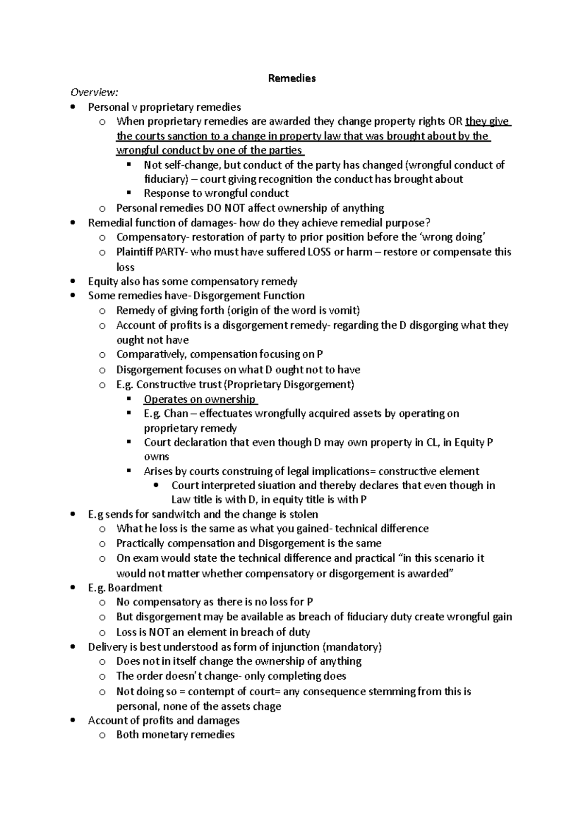 3. Equitable Remedies - Lecture notes Topic 3 - Remedies Overview ...