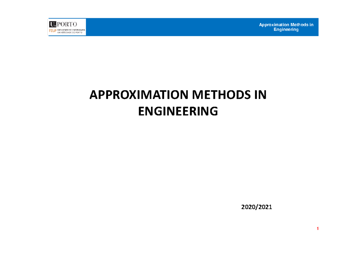 MAE 1 - Introdução à disciplina - Engineering APPROXIMATION METHODS IN ...