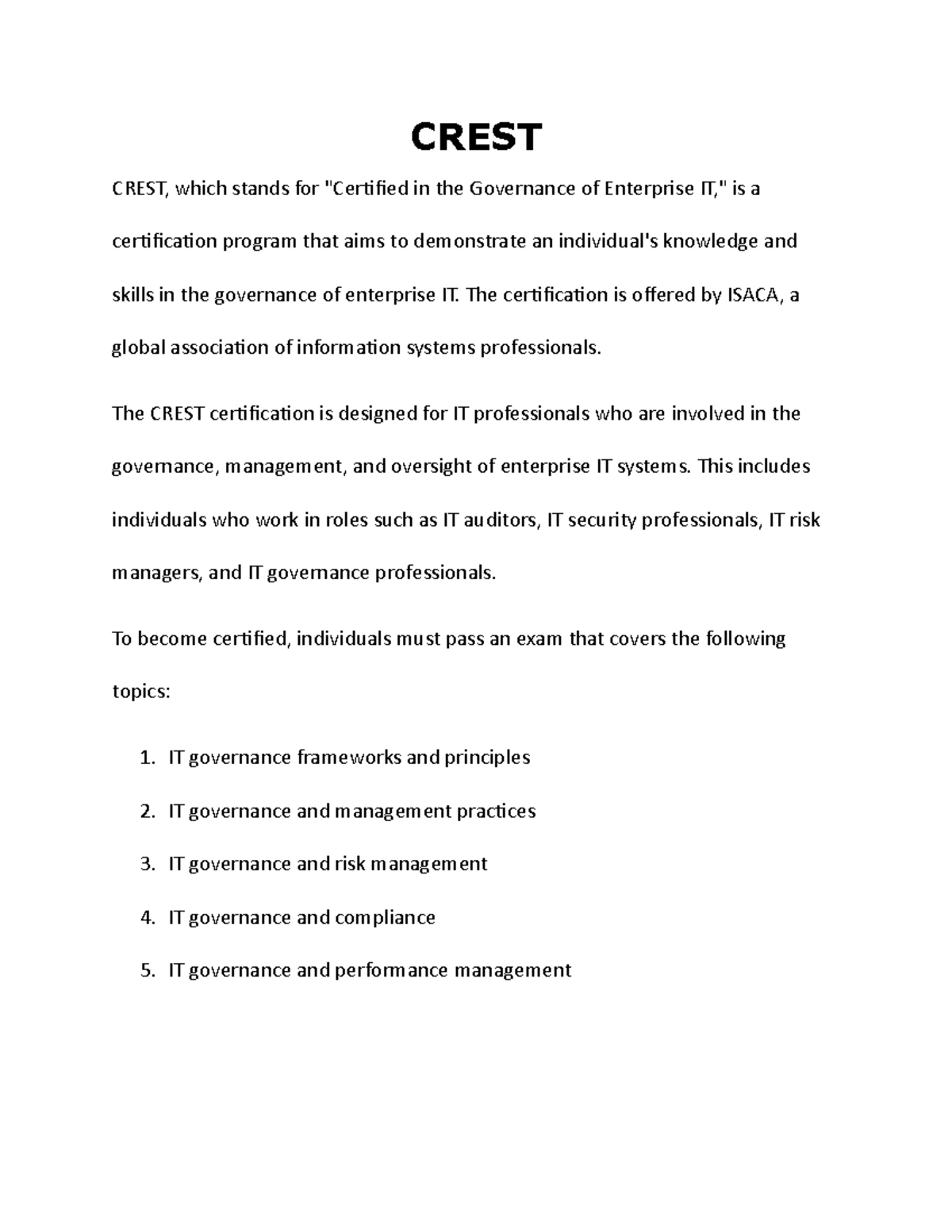 Crest - notes - CREST CREST, which stands for "Certified in the ...