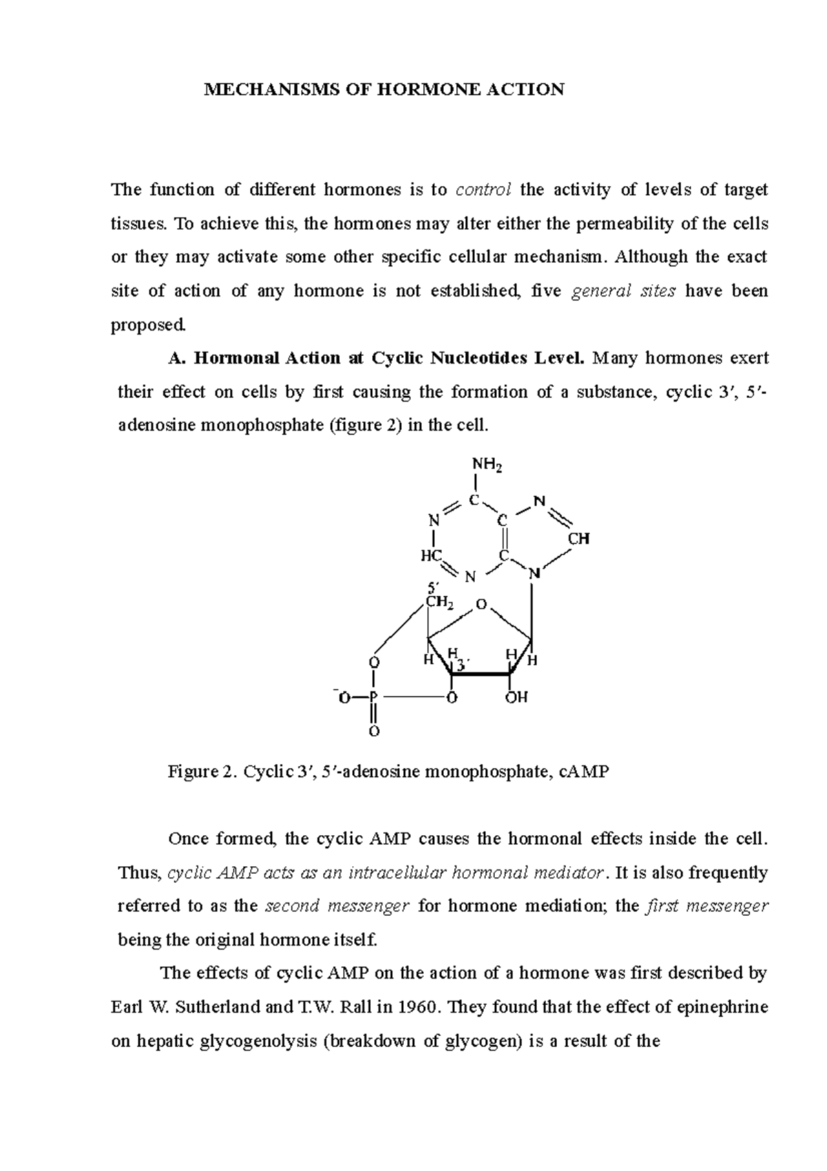 Mechanisms OF Hormone Action - MECHANISMS OF HORMONE ACTION The ...