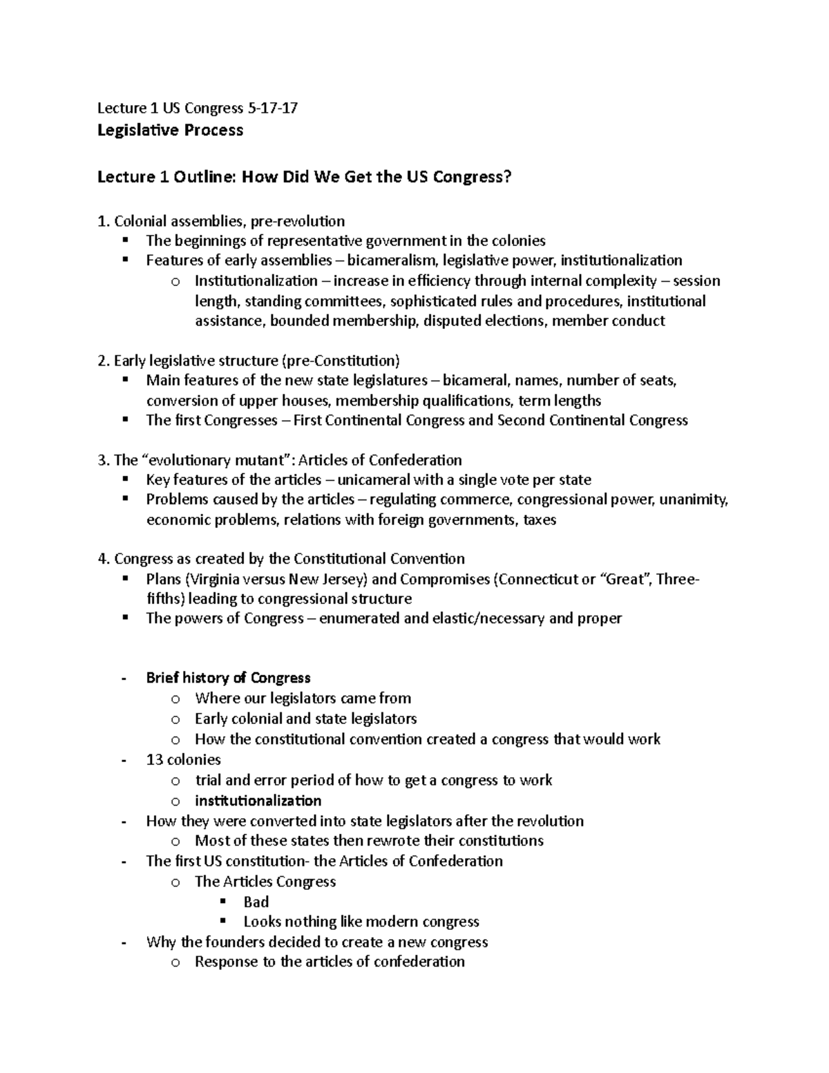 Lecture 1 US Congress - Lecture 1 US Congress 5-17- Legislative Process ...