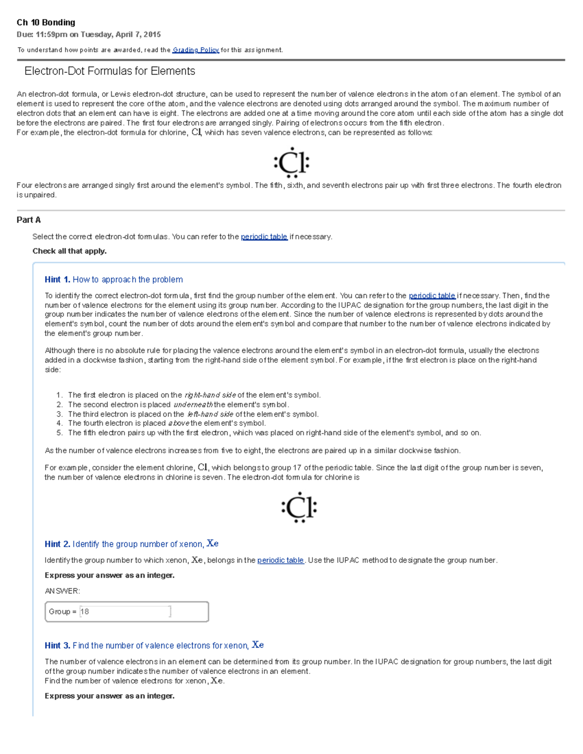 Ch 10 Bonding - chapter notes - Ch 10 Bonding Due: 11:59pm on Tuesday ...