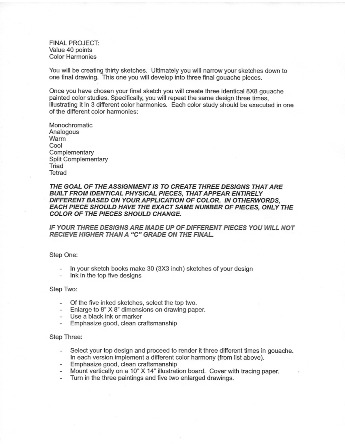 Color Harmonies Final - FINAL PROJECT: Value 40 points Color Harmonies ...