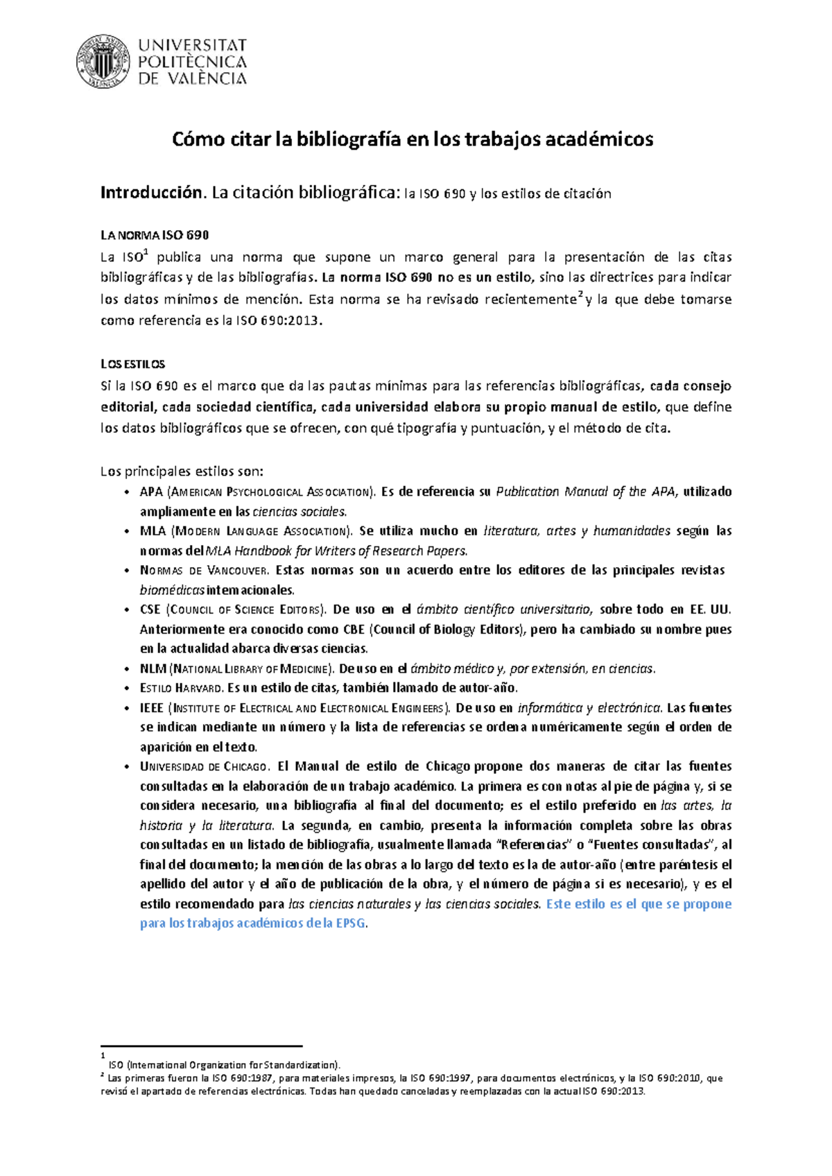 [UPV] Normas de citación - Introducción. La citación bibliográfica: la ...