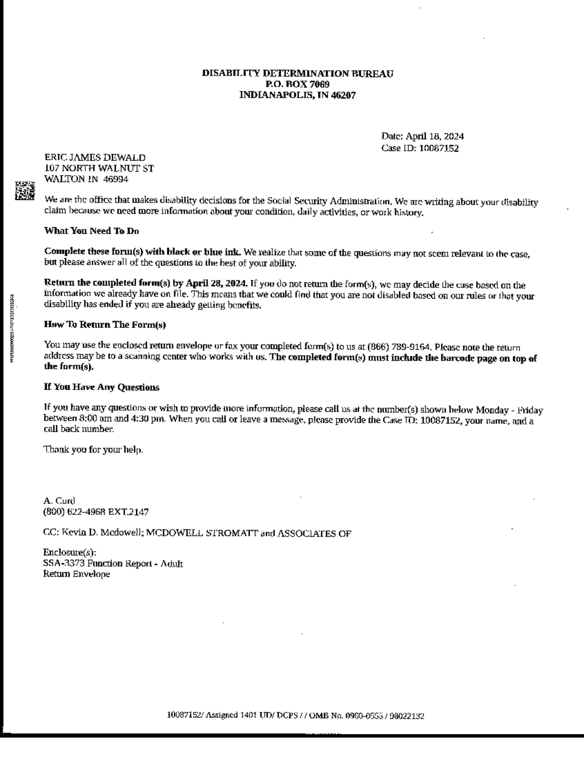 ERIC Dewald- Function Report 4-18-24 - DISABILITY DETERMINATION BUREAU ...