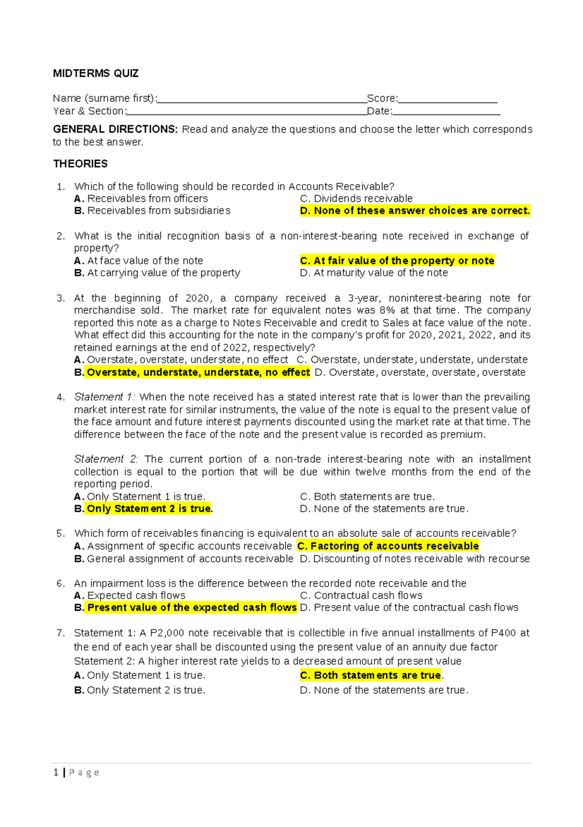 intermediate acc 1 - MIDTERMS QUIZ Name (surname first): Score: Year ...