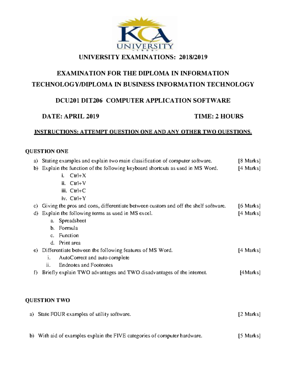 Dcu201 dit206 computer application software - UNIVERSITY EXAMINATIONS ...