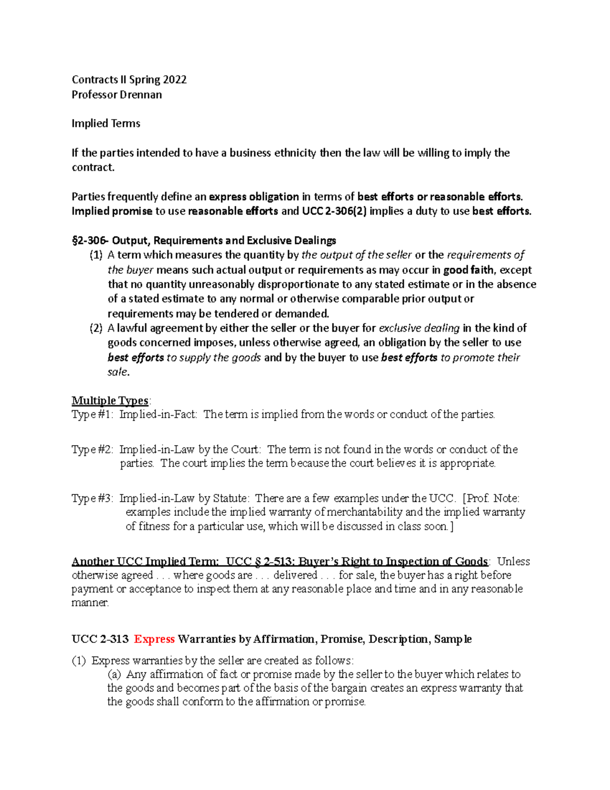 Contracts II Midterm Outline Spring 2022 - Contracts II Spring 2022 ...