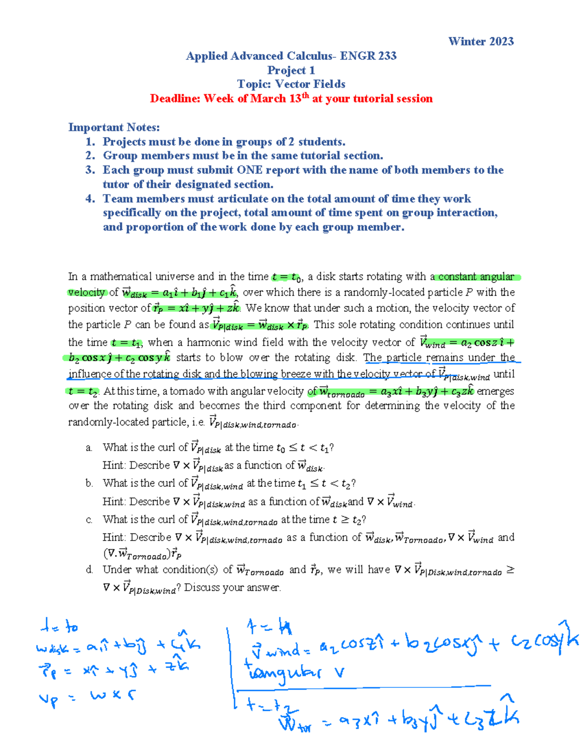 Applied Calculus-Project 1-Winter 2023 - Winter 20 23 Applied Advanced ...