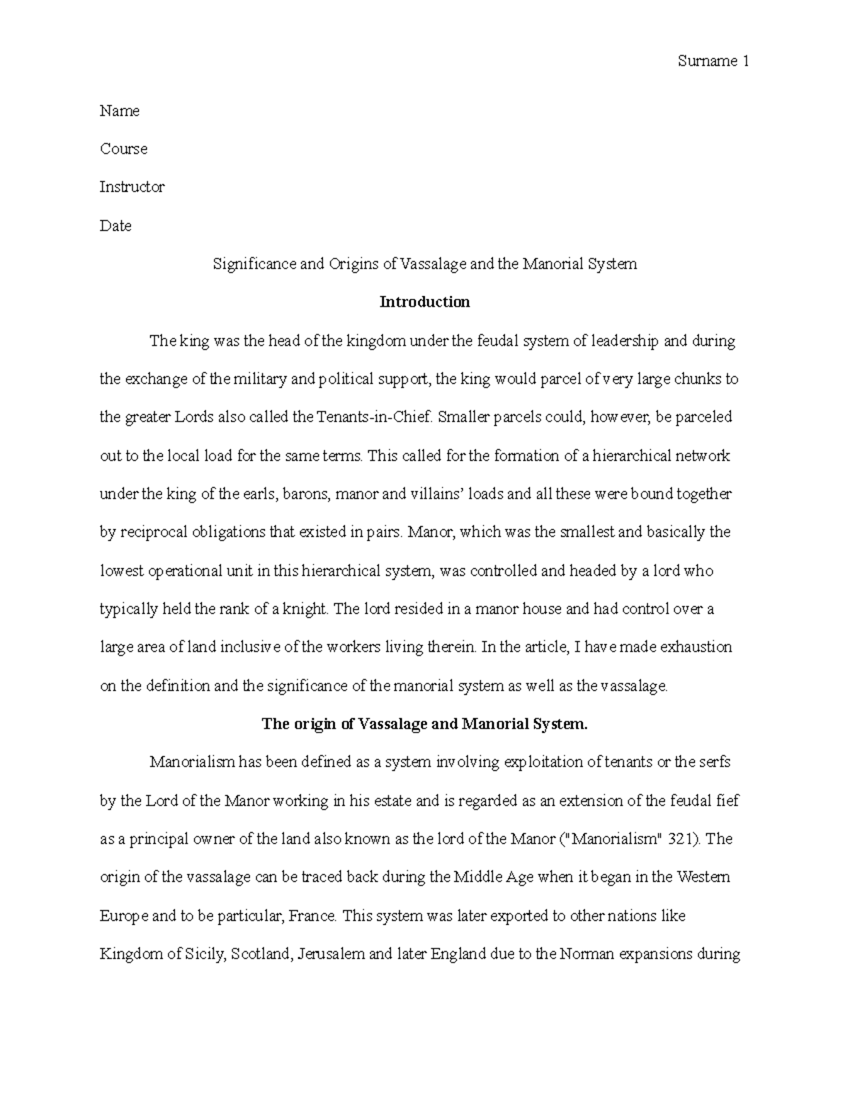 Significance and Origins of Vassalage and the Manorial System - Surname ...