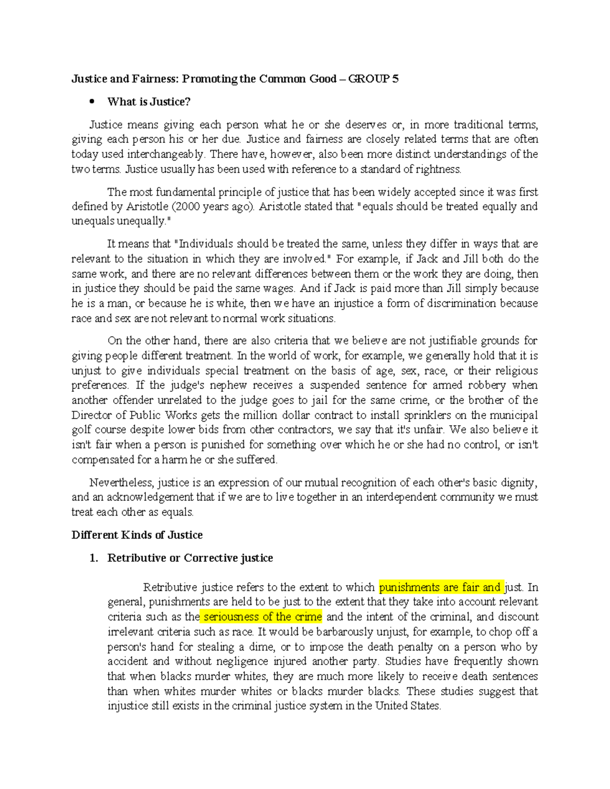 Justice and Fairness Promoting the Common Good G5 AND G6 - Justice and Fairness: Promoting the ...