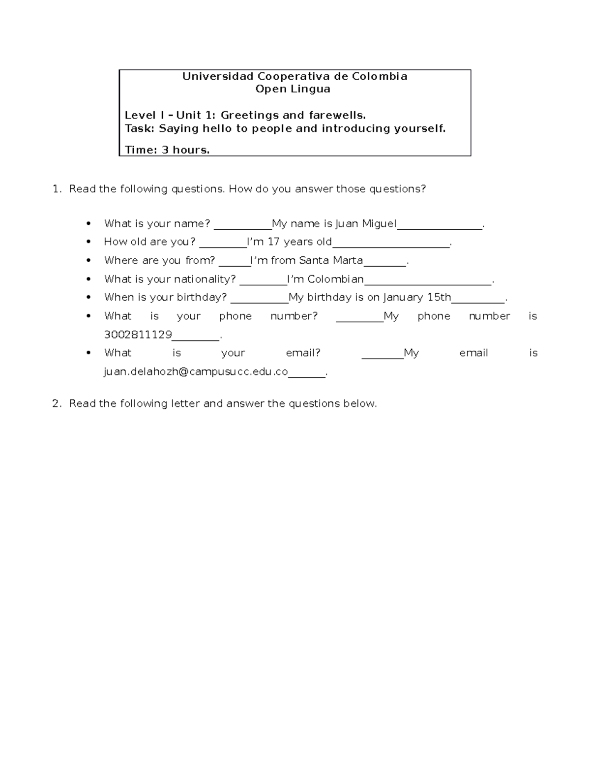 Level I - UNIT 1 - Greeting People - Introducing Yourself - Universidad ...