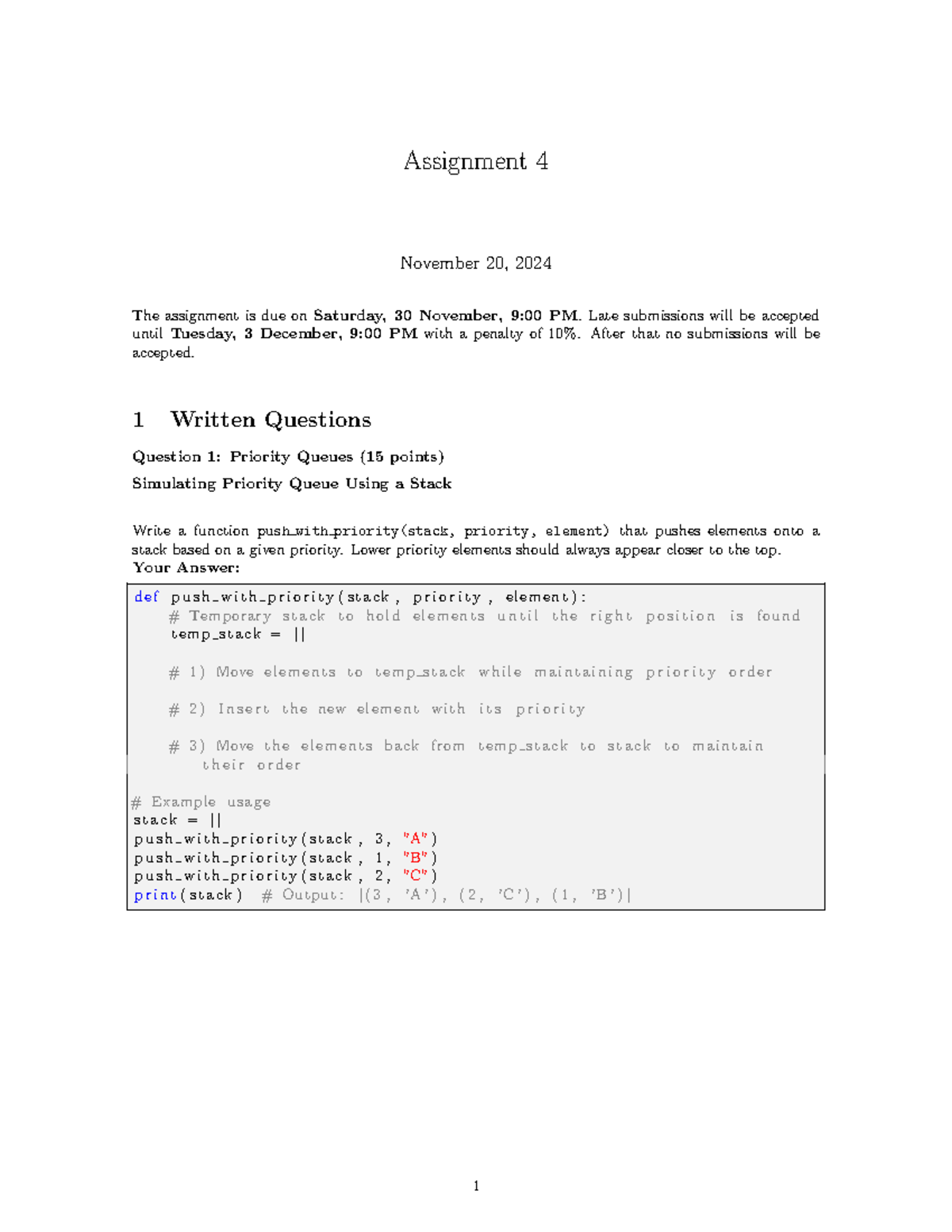 Cmput 274 Assignment 4 - Assignment 4 November 20, 2024 The assignment is due on Saturday, 30 ...