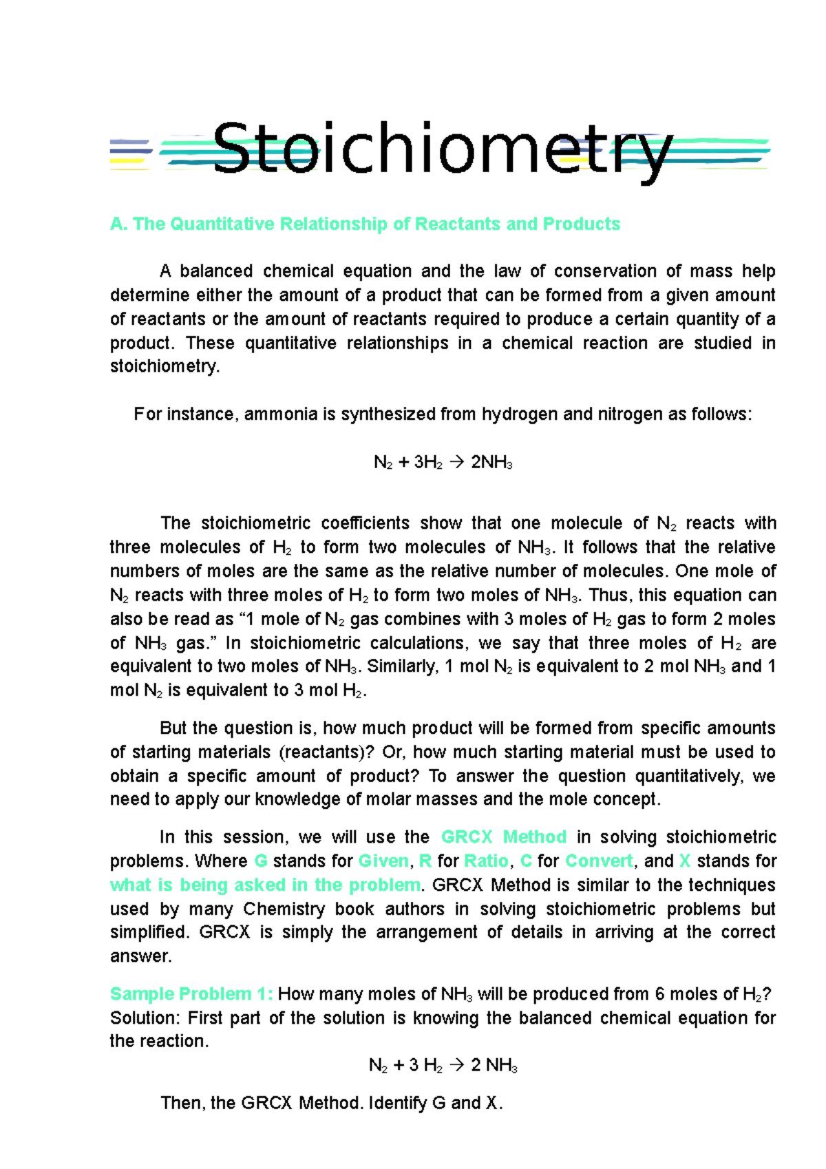 Stoichiometry - notes - Stoichiometry A. The Quantitative Relationship ...