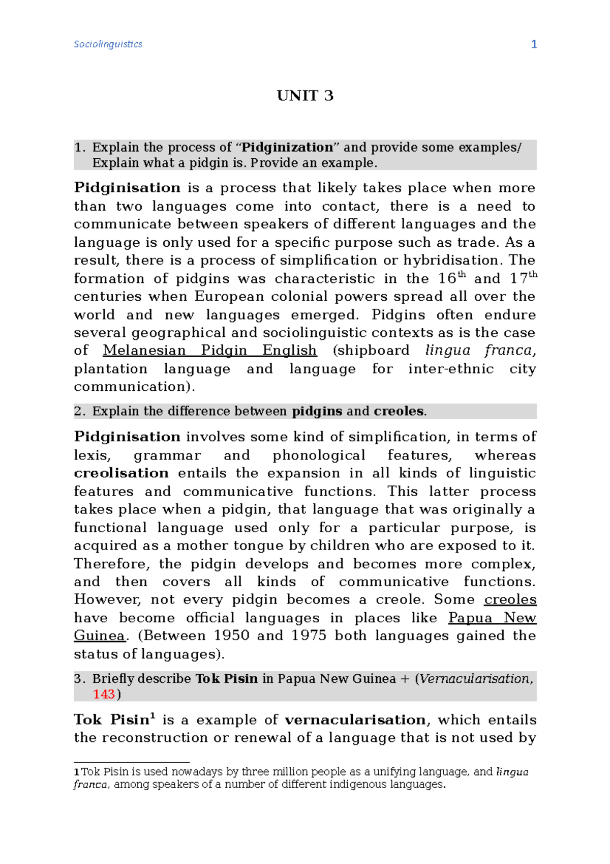 UNIT 3 Questions - Apuntes 3 - Sociolinguistics 1 UNIT 3 Explain the ...