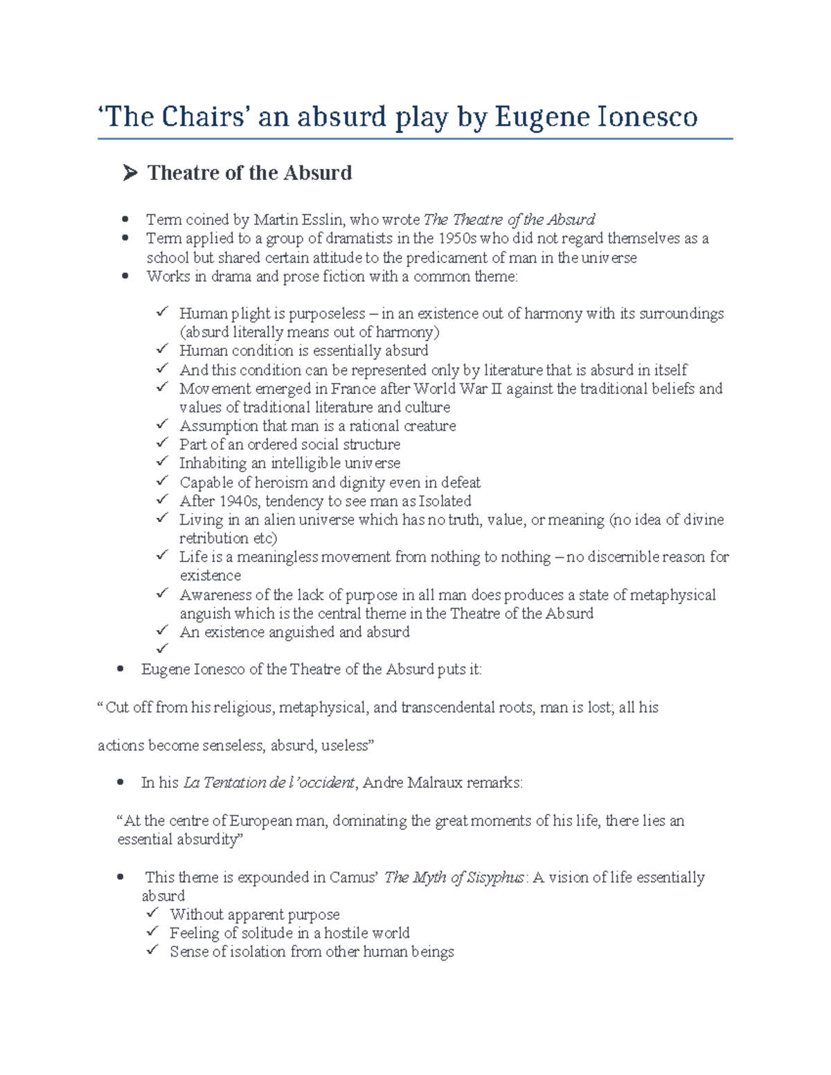 The chairs - theme and summary - ‘The Chairs’ an absurd play by Eugene ...