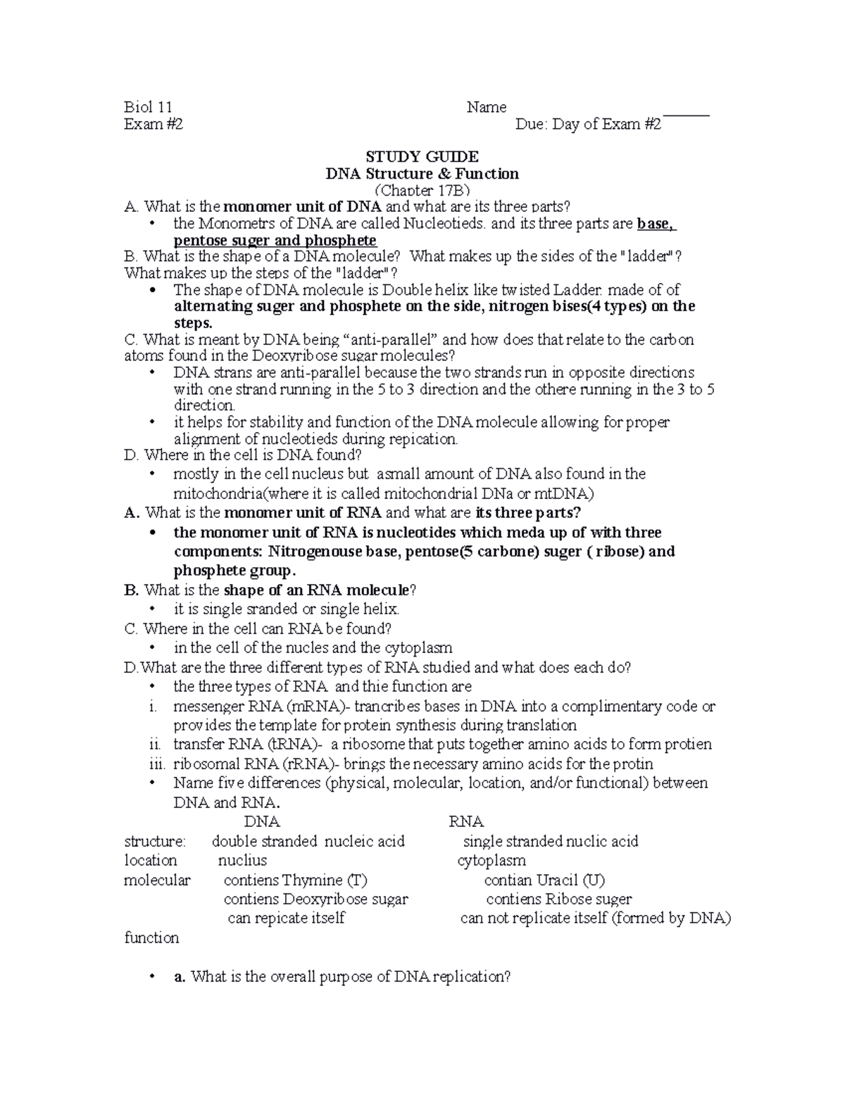 6 B11Exam2Ch17BSG - bio l11 practical questions - Biol 11 Name ...