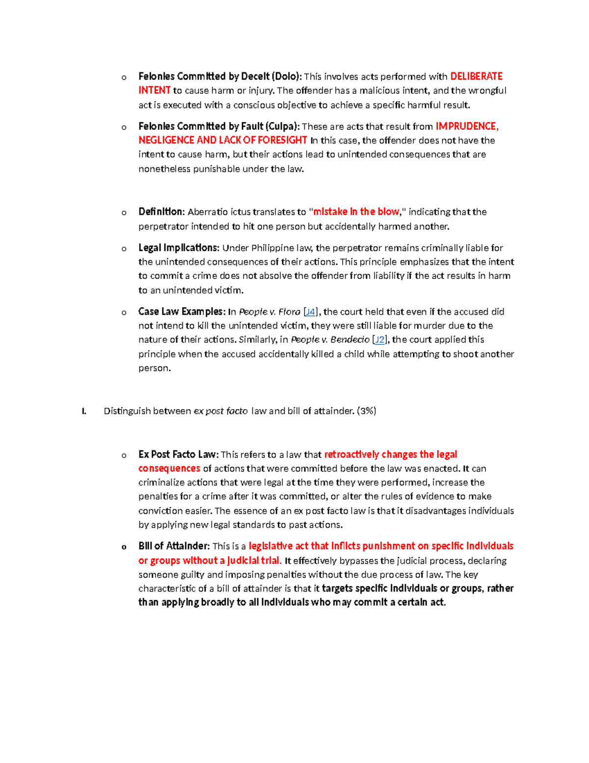 2015 answer criminal law - o Felonies Committed by Deceit (Dolo): This ...