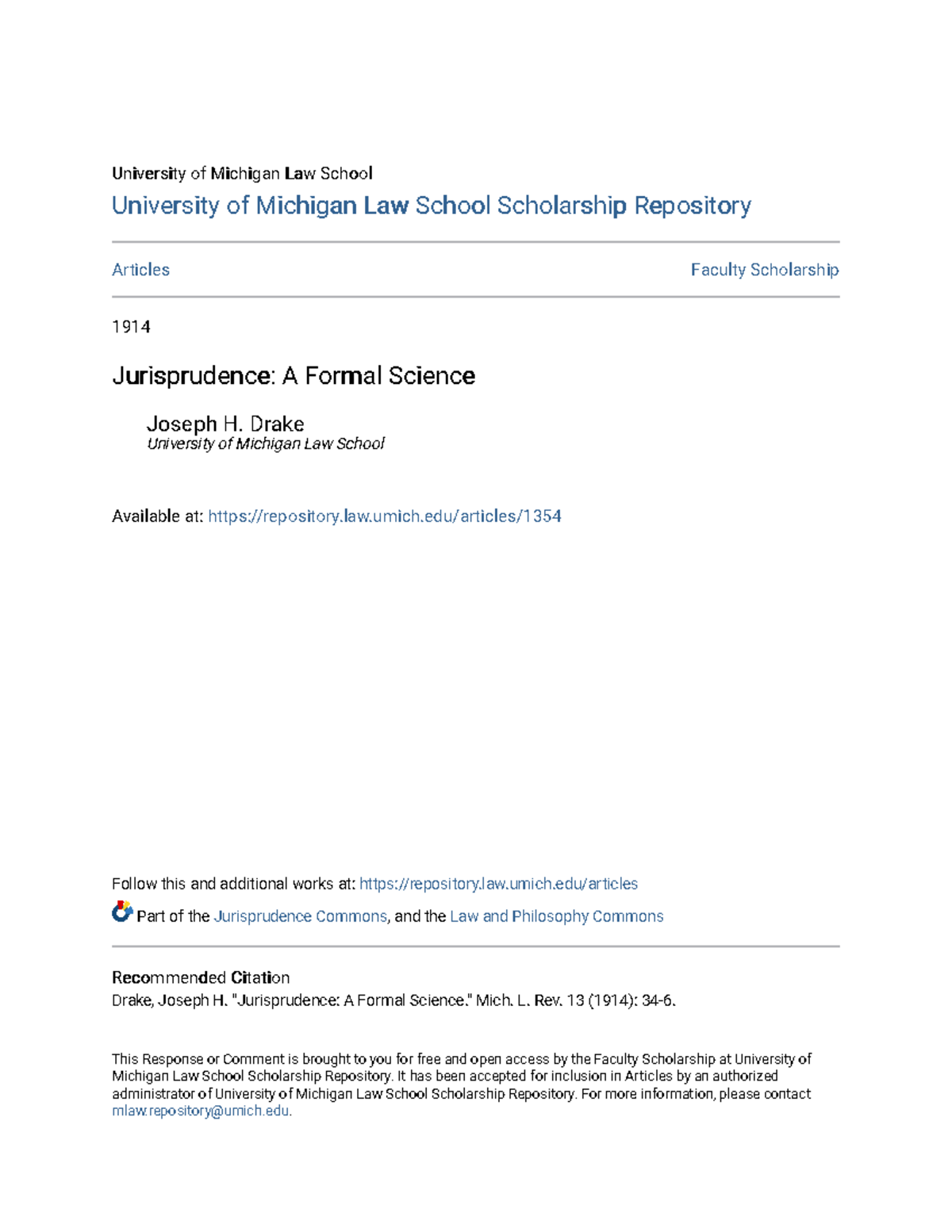 Jurisprudence A Formal Science - University of Michigan Law ...