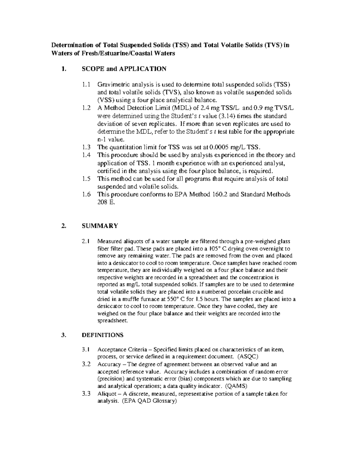 Total Suspended Solids 050715 - Determination of Total Suspended Solids ...